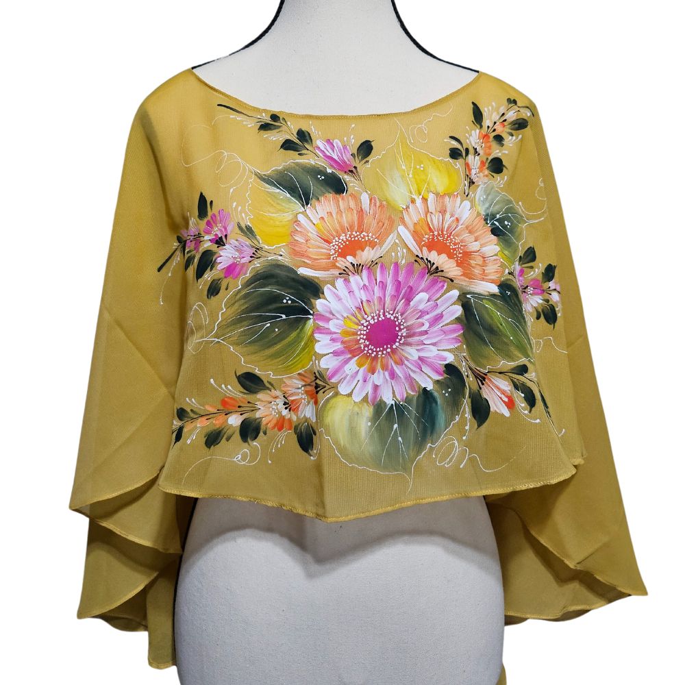 Hand-painted Filipiniana-inspired Cropped Silk Poncho – AllyxCally Shop